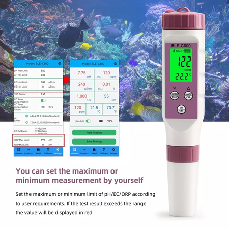 7та функция битта аппаратда: (PH, EC, TDS, ORP, SALT, S.G, TEMP)