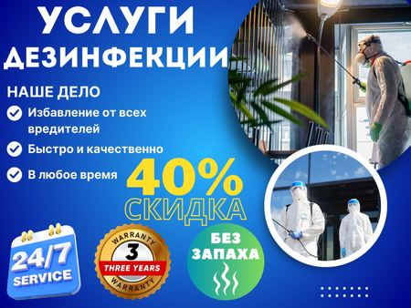 Dezinfeksiya Дезинфекция Уничтожение клопов, тараканов, блох 24 часа