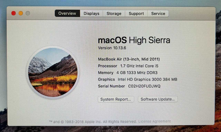 MacBook Air 13 (2011), 128 GB