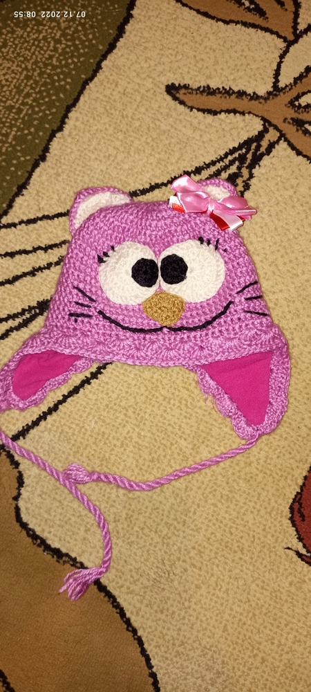 Теплая шапочка кошечка