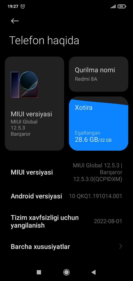 Redmi 8 a sotiladi joyi 32gb narxi kelishiladi karobka dakumenti yoʻq