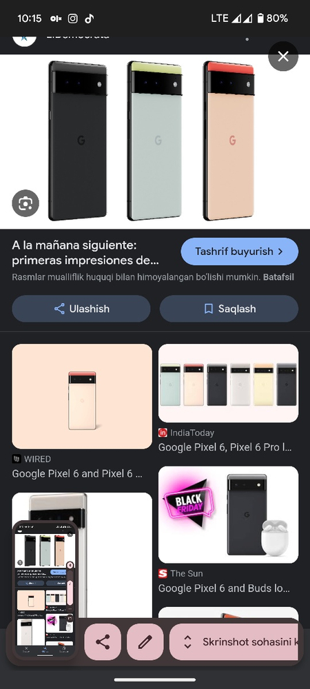Google Pixel 6 sotiladi pamit 256/12