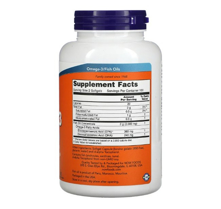 NOW Foods, жирные кислоты омега-3, 180 ЭПК / 120 ДГК, 200 капсул