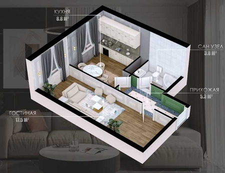 1 xonali novostroyka 37.7 m2 Mirobod tumani 29 568у.е. [ShN]