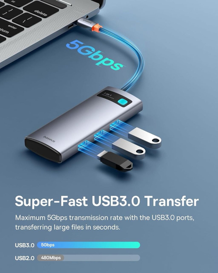 Baseus UCB C Hub 7в1, 4к60Гц, USB3.0, 5Gb/s