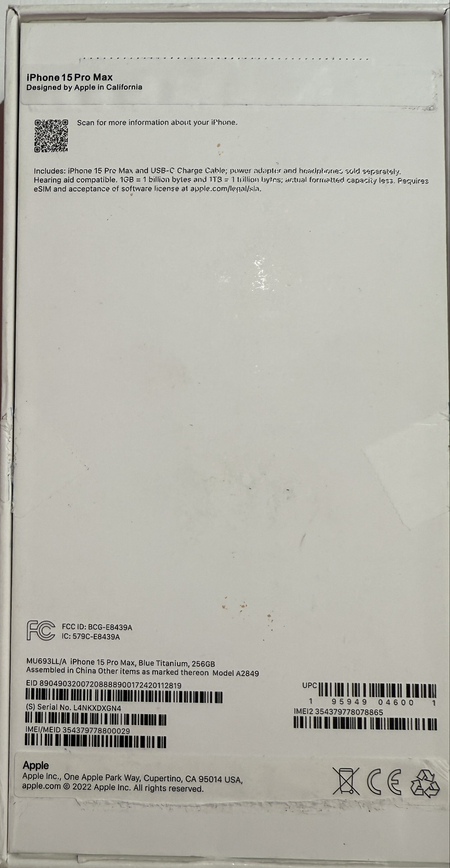 Продается iPhone 15 Pro Max Blue Titanium 256 Gb