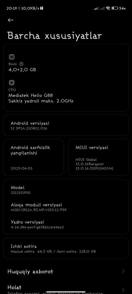 Redmi 10 6/128 xolati ideal