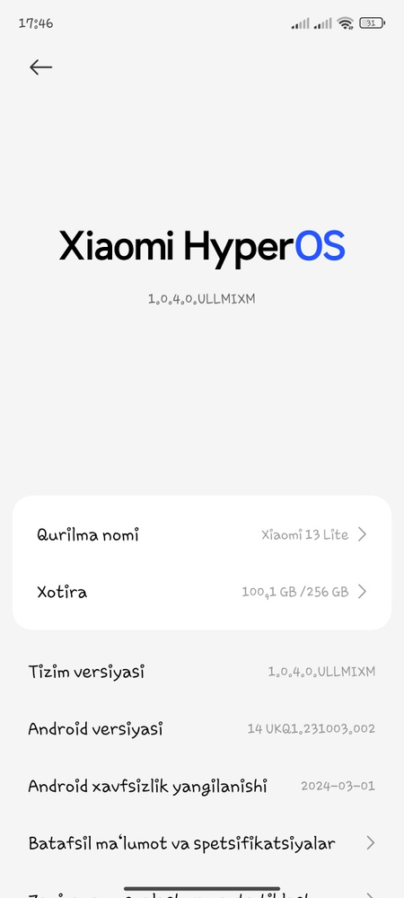 Xiaomi 13 lite sotiladi