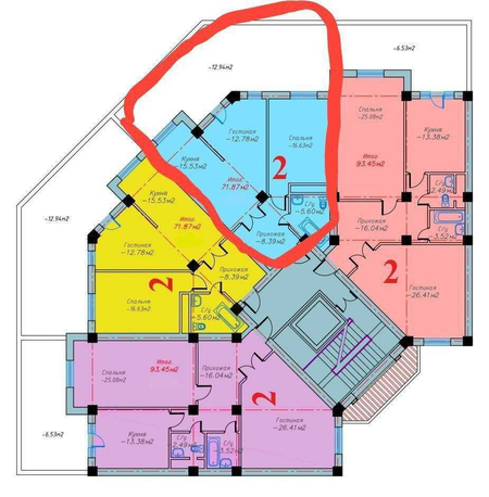 ЖК Gulobod Dream House 2 комнатная Коробка 72м2 с Террасой