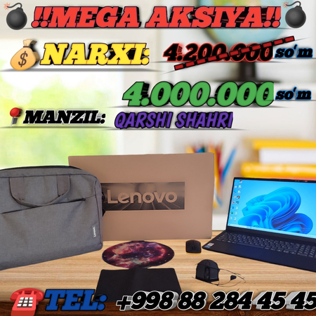 MEGA AKSIYA Lenevo. Intel core i3. Sumka, 2ta Mishka, 2ta gilamcha