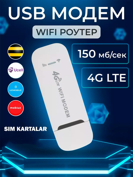 4G LTE, USB modem adapteri SIM-kartali va Wi-Fi ulanish nuqtasi bilan