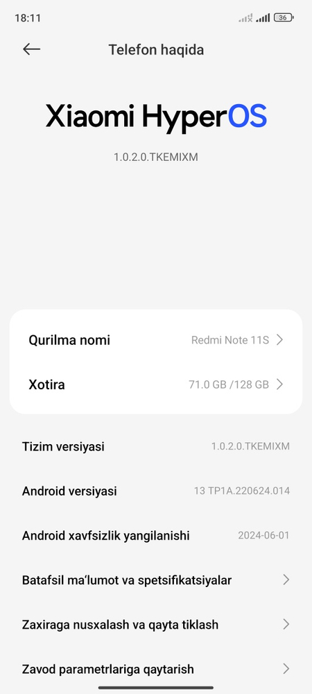 Redmi note 11S. Kafolati bilan
