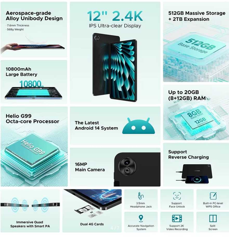 DOOGEE T40 Pro Android 14 ultra-thin Tablet