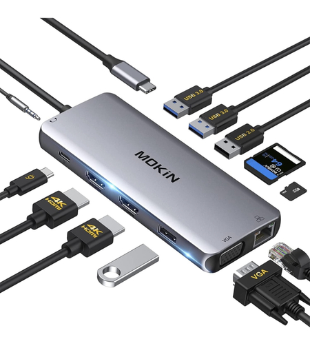 Док-станция USB C с двумя мониторами двойной адаптер HDMI 12 в 1