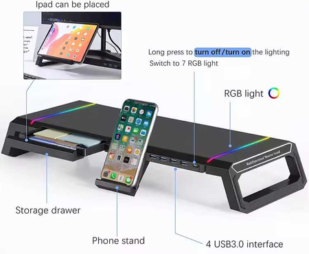 Алюминиевая Подставка для монитора ноутбука с несколькими USB hub,4USB