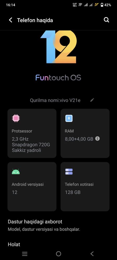 Vivo v21 e kr dak ful 8+4/128 gb umuman aybi yo narxi 2.3 abmen iphone