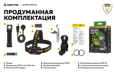 Самый яркий фонарь Armytek Wizard C2 Pro Max 4000 люмень