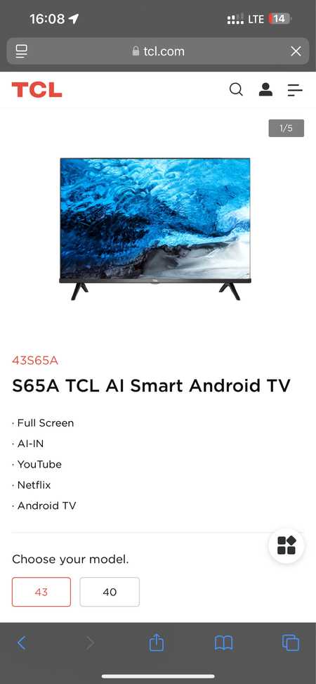 Смарт телевизор TCL 43S65A