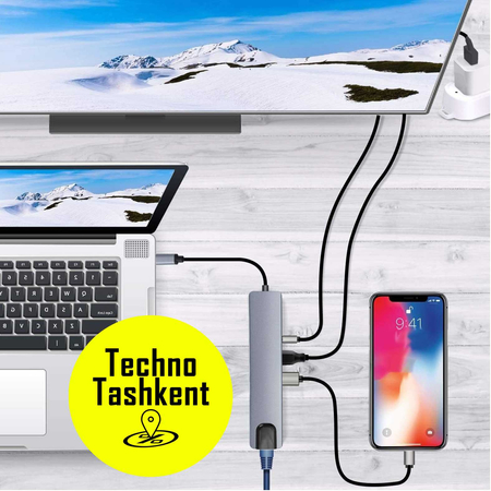 Type-C хаб на 8 портов: HDMI, USB 3.0x2, Type C x2, Ethernet, SD/TF