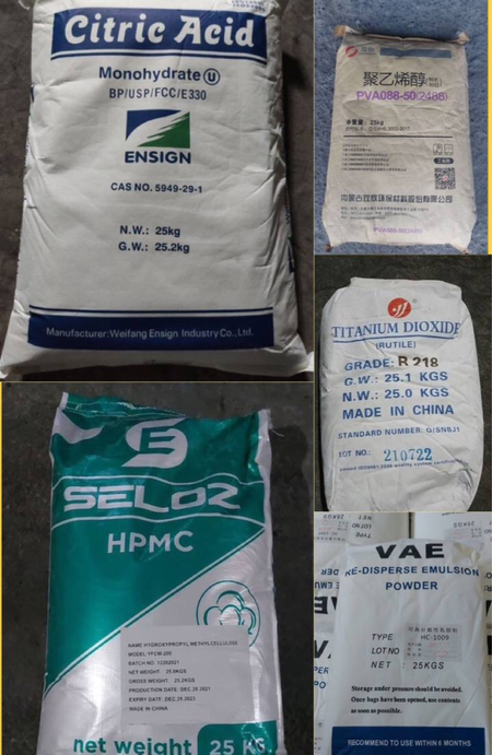 HPMC 200 Limon Pva 2488 Dioksid Titan R218
