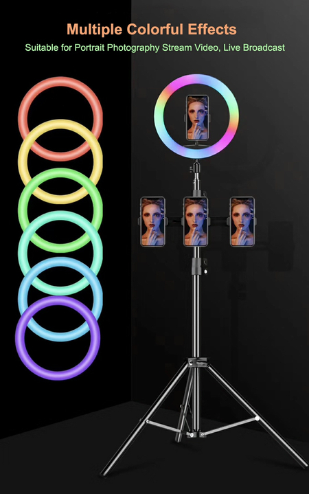 С Штативом Кольцевая селфи-лампа RGB LED MJ30 (мультиколор, 30см)