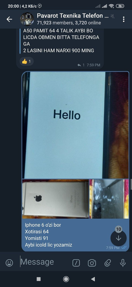 Iphone 6 o'zi bor xotirasi 64