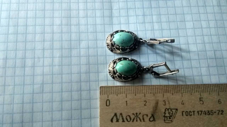 Серьги серебряные  и кулон с натуральной бирюзой