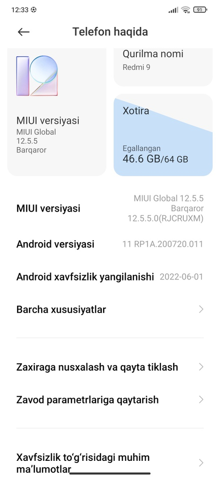 Redmi 9 xotirasi 64