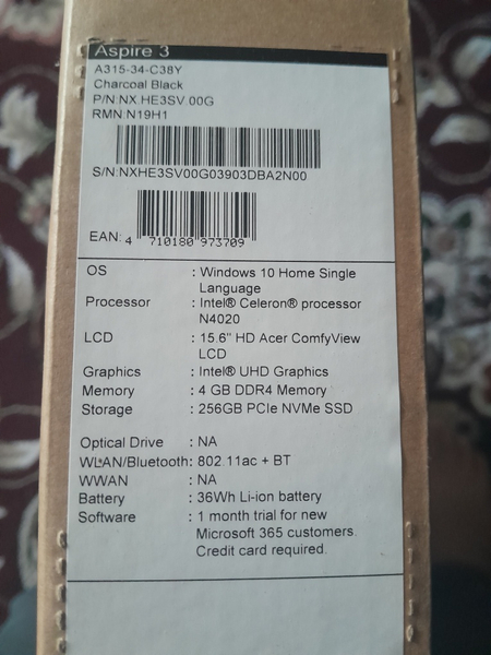 НОУТБОК ACER aspire3.4/256