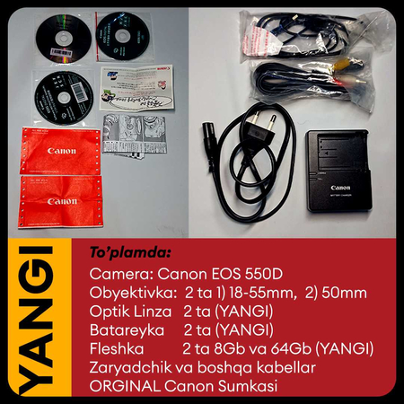 Canon EOS 550D Full Komplekt. Deyarli ishlatilmagan Yangi