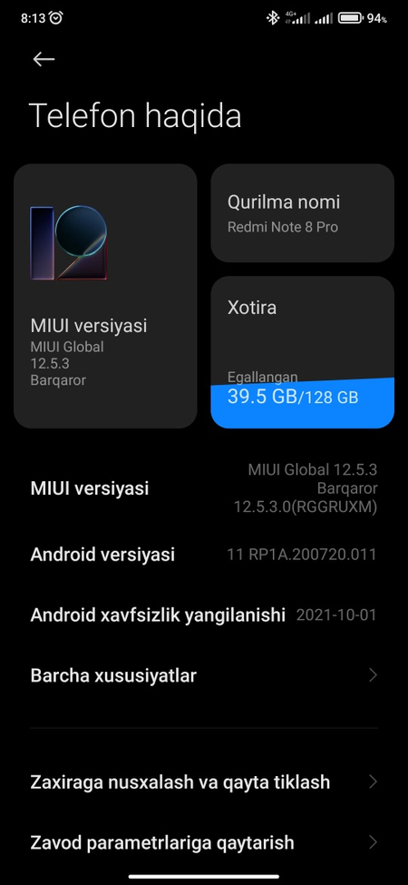 Redmi note 8 pro 128 GB