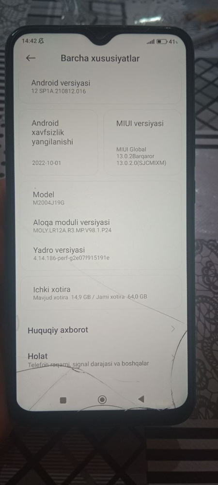 Redmi 9 kafolat 15 kun faqat steklo singan ekran toza karopka dakment