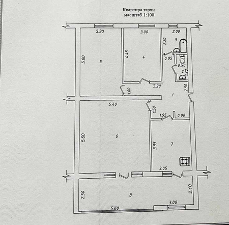 Дархан-3 ул.Катта Дархан; 3-комн 4/4 114 м² банковский дом, 2х6 м