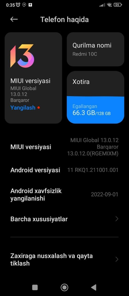 Redmi 10C 1yil kafolatibilan