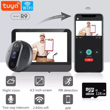 Видеоглазок WiFi R9 с выходом к интернет, WiFi Smart Doorball peephole