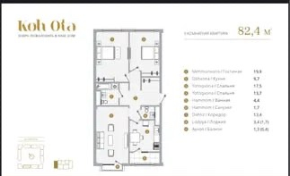 ЖК KOH OTA Себзар Ривьера Коробка Предчистовая 3-комнатная 83м2 Срочно