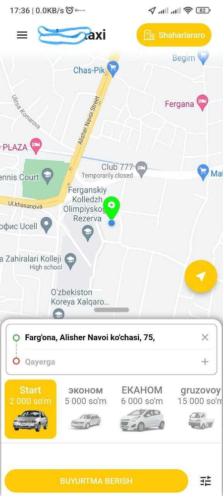 TAXI дастур Приложение Такси Клиентлар ва хайдовчилар uchun