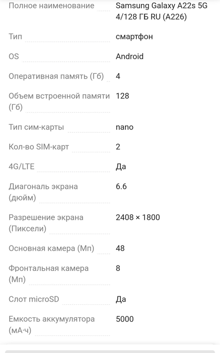 Самсунг Галакси А 22 s 5G 4/128 ГБ