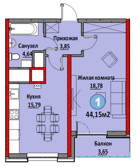 Застройщик«MURAD BILDINGS»
Бизнес Класс. 1 комнт  общ.пл: 41.42 м2.