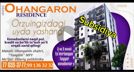 Subsidiya asosida xonadonlar sotiladi kadastrlari tayyor xonadonlar