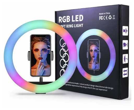 С Штативом Кольцевая селфи-лампа RGB LED MJ30 (мультиколор, 30см)