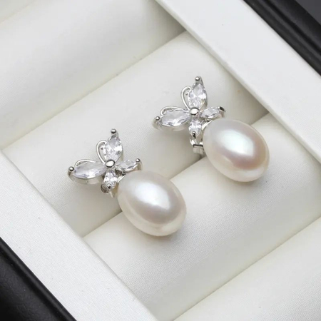 Серьги из серебра 925 пробы с натуральным жемчугом