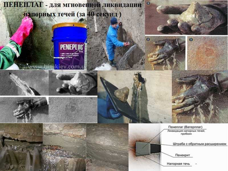 Гидропломба Ватерплаг Пенеплаг для остановки напорных течей в бетоне