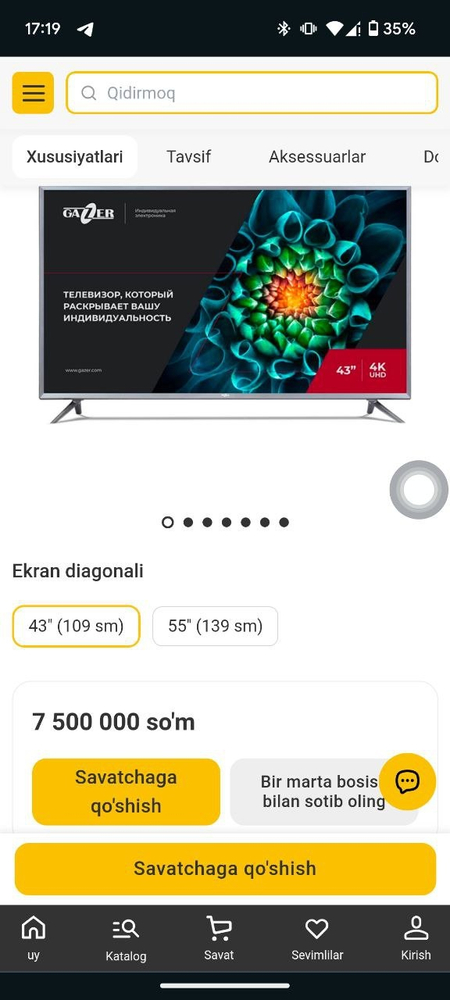 GAZER SMART 43 sotiladi. Oxongaron shahar 4 mikrorayon