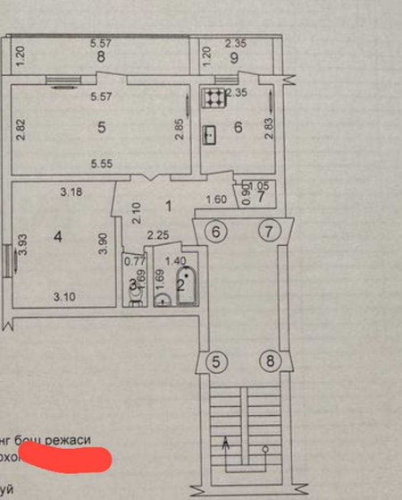 Дархан 56м2 76-Серия 2/2/4 Кирпичный 9-Поликниника