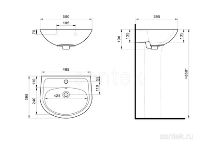 Раковина с постаментом Santek Анимо 50 1WH110496