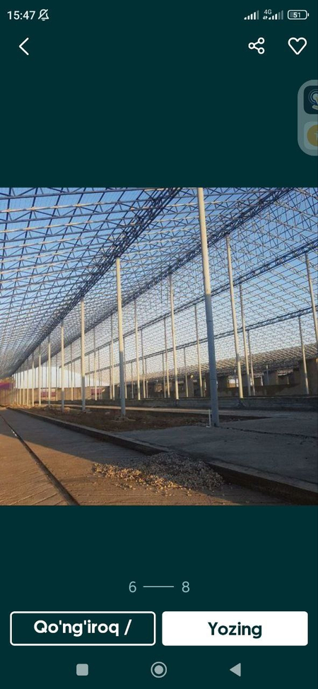 Катта олчамдаги иссикхона ва том навеслар куриш хизмати