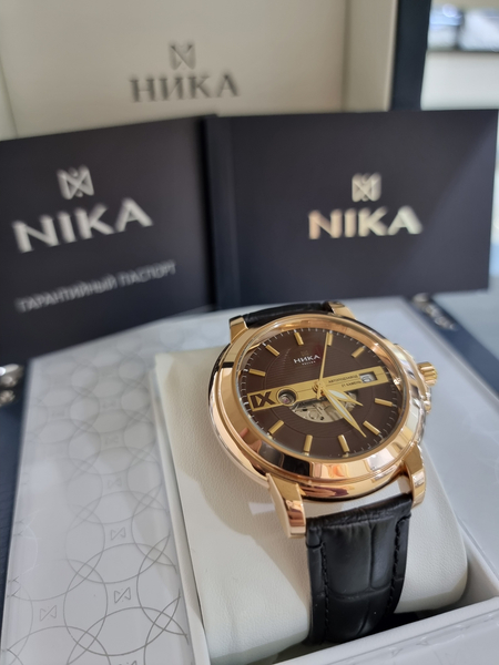Продам золотые часы ника, скилетон. Оригинал Россия.