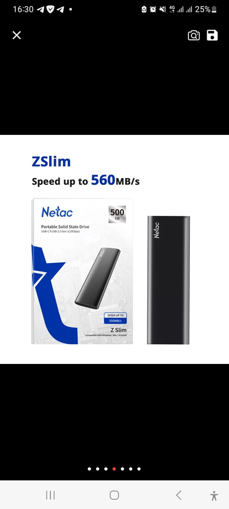 1 ТБ Внешний SSD Netac Z Slim, USB 3.2 Gen 2 Type-C, черный
