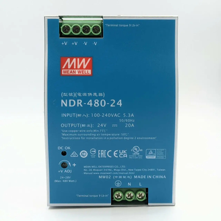 Блок питания Mean Well 480W 20A 24V IP20 NDR-480-24